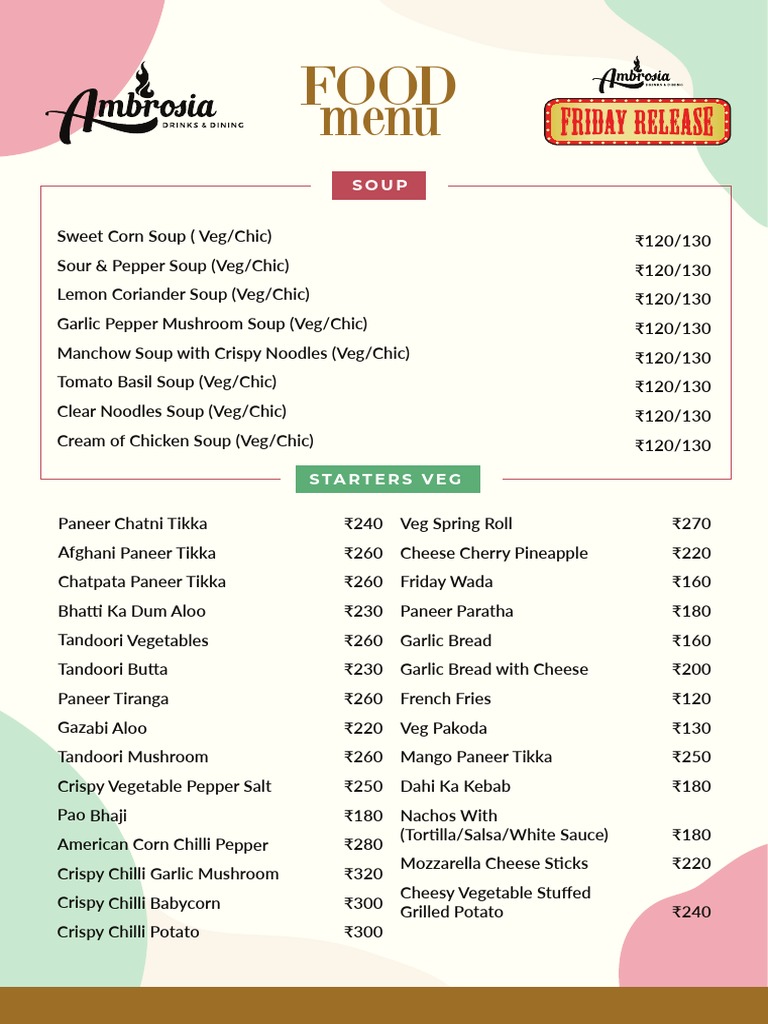 Ambrosia & Friday Release Food Menu 15th March 2021 | PDF | Asian ...