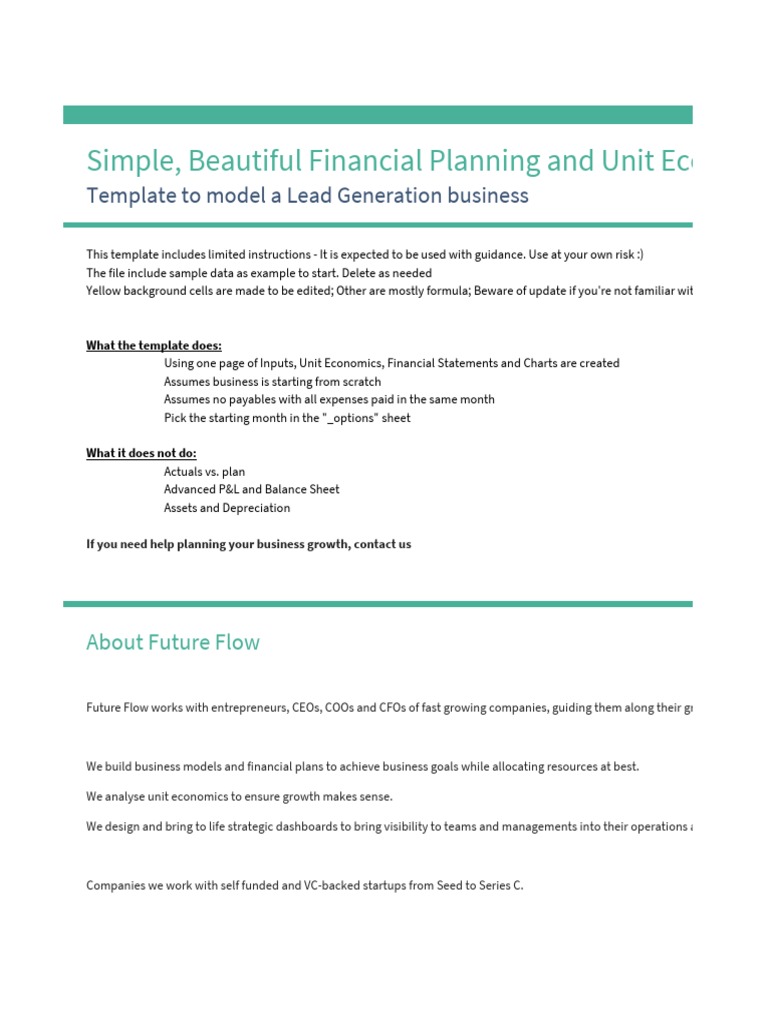 Simple Financial Plan & Unit Economics - Lead Gen - Template - v3.0 by ...