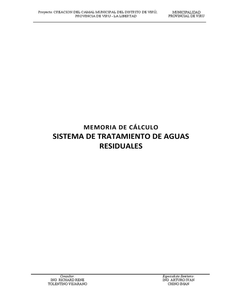 Memoria Calculo - PTAR | PDF | Hidrología | Ingeniería Ambiental Memoria Calculo - PTAR | PDF | Hidrología | Ingeniería Ambiental