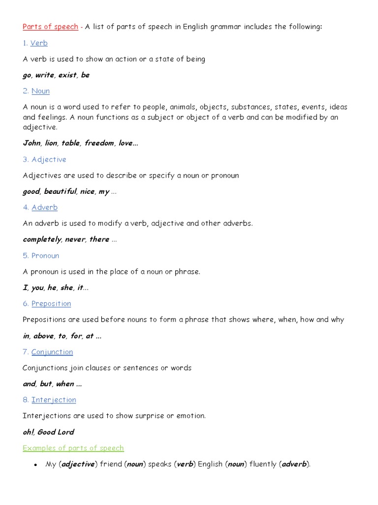 Parts of speech - rules | PDF | Part Of Speech | Adverb