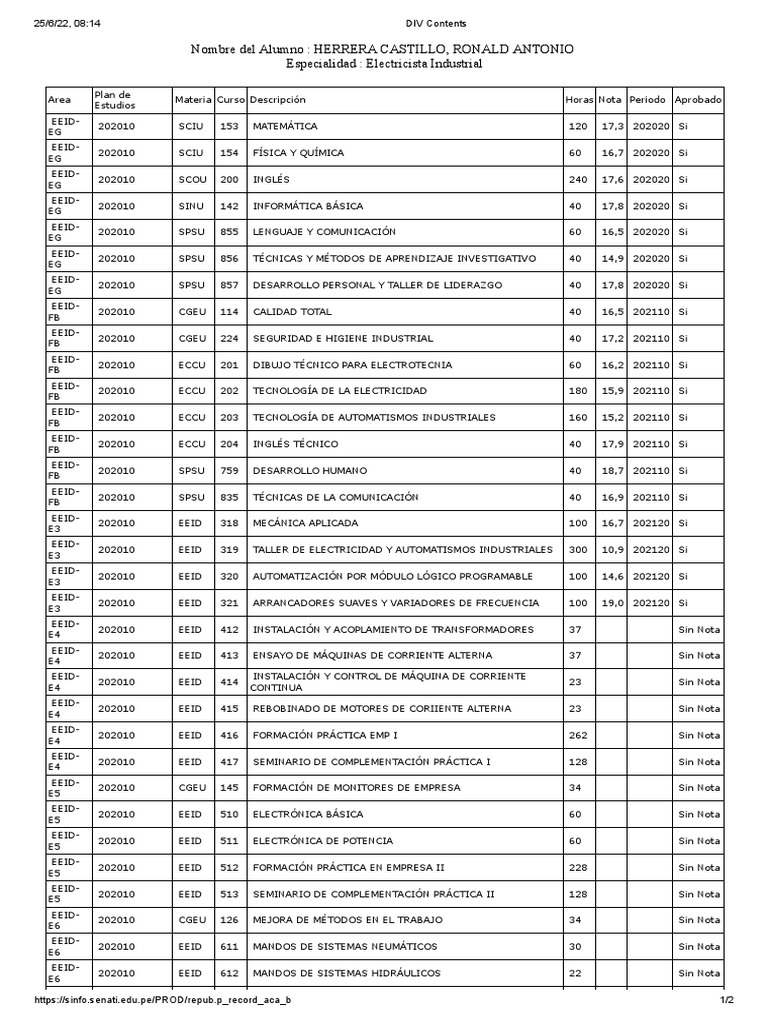 Record Académico Notas Creditos SENATI | PDF | Fuerza | Ingeniería ...