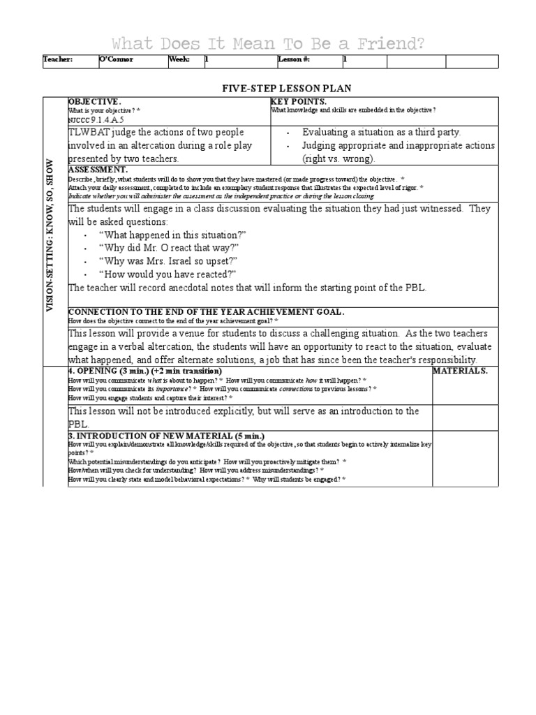 What Does It Mean To Be A Friend?: Five-Step Lesson Plan | PDF ...