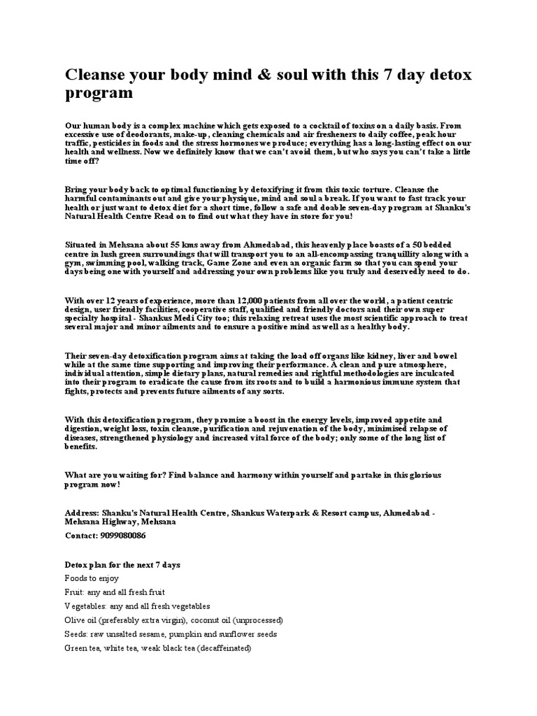 Cleanse Your Body Mind & Soul With This 7 Day Detox Program | PDF ...