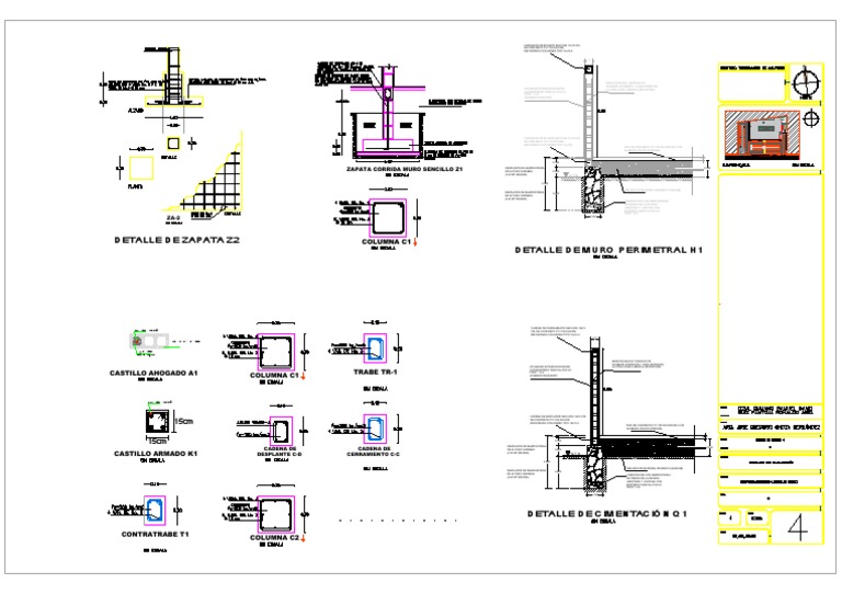 Detalle de Zapata Z2 Detalle de Muro Perimetral H1: Columna C1 | PDF | Edificios y estructuras ...