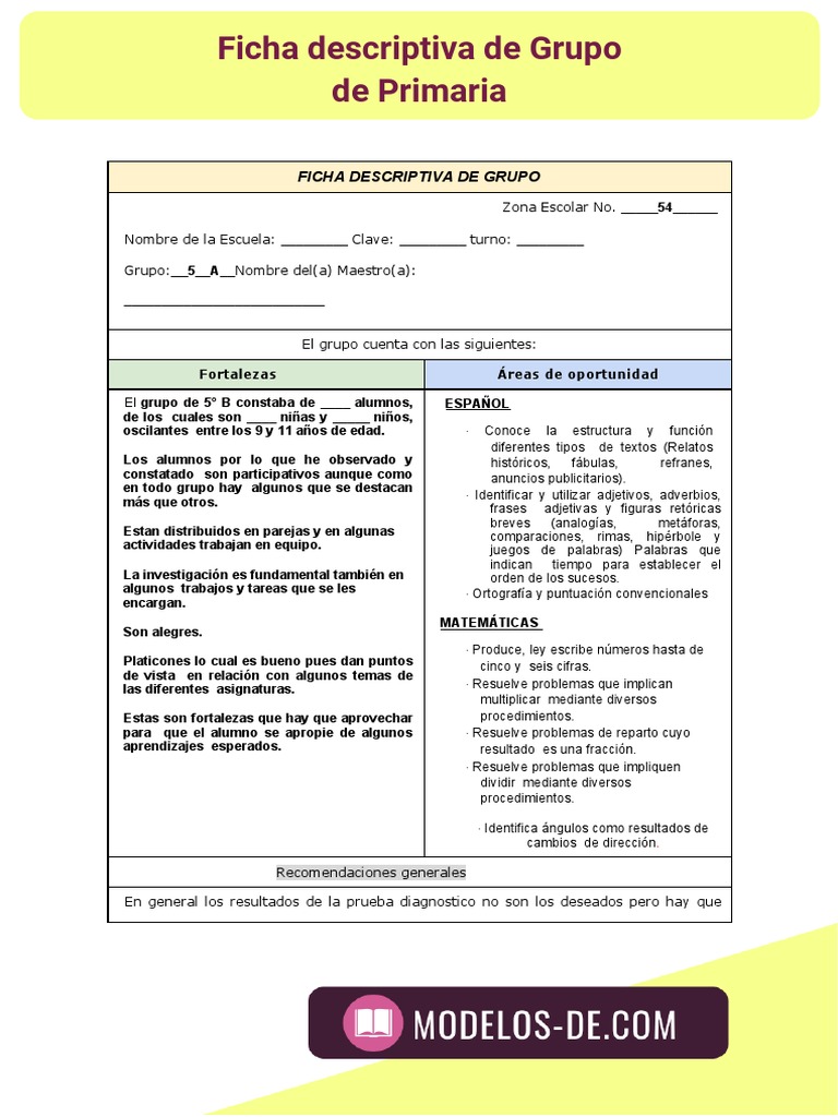 Ficha-descriptiva-de-grupo-de-primaria-en-Word | PDF | Sustracción ...