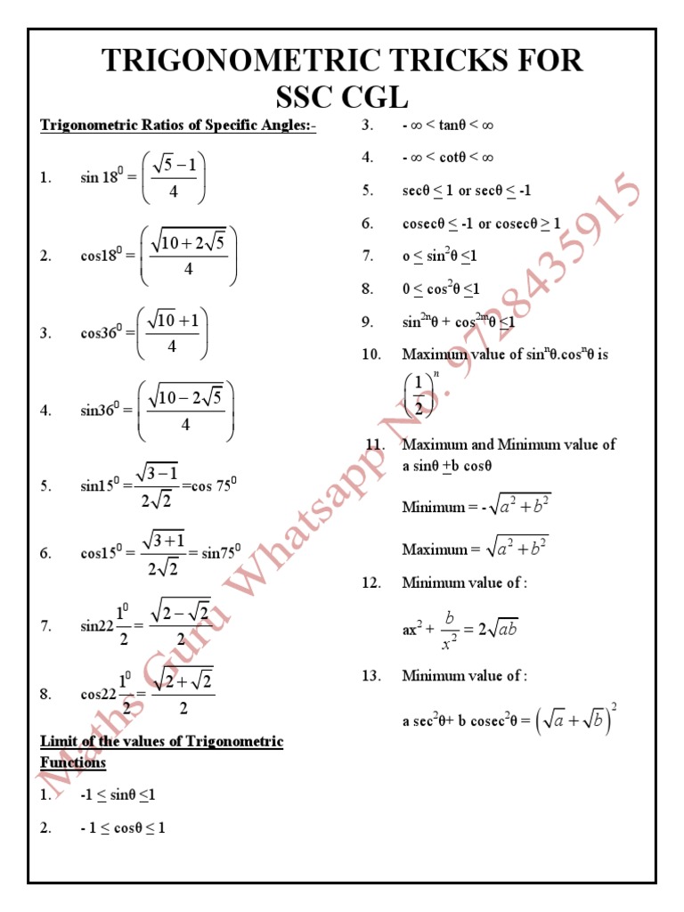 Trigonometric Tricks For SSC CGL: Trigonometric Ratios of Specific ...