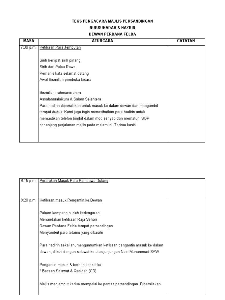 Skrip Emcee Majlis Perkahwinan | PDF | Memasak, Makanan, & Anggur | Seni