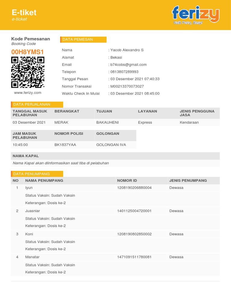 E-Tiket ASDP untuk Perjalanan Ferry | PDF