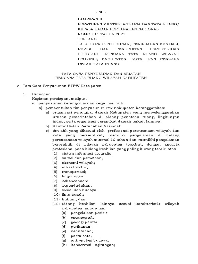 Lampiran II Permen ATR BPN No 11 Tahun 2021 (RTRW Kabupaten) | PDF | Perjalanan | Hukum