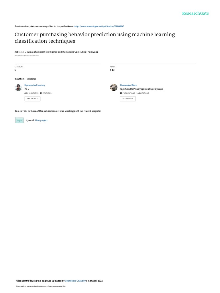 Customer Purchasing Behavior Prediction Using Machine Learning Classification Techniques | PDF ...