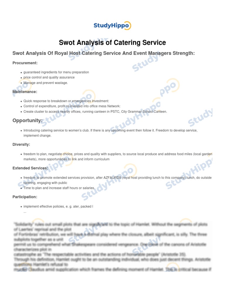 Swot Analysis of Royal Host Catering Service and Event Managers ...