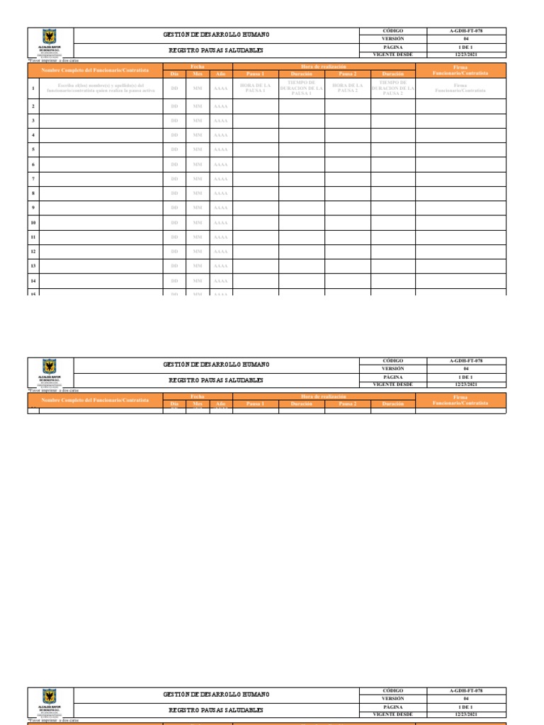 078 Registro Pausas Saludables A-Gdh-Ft-078 | PDF