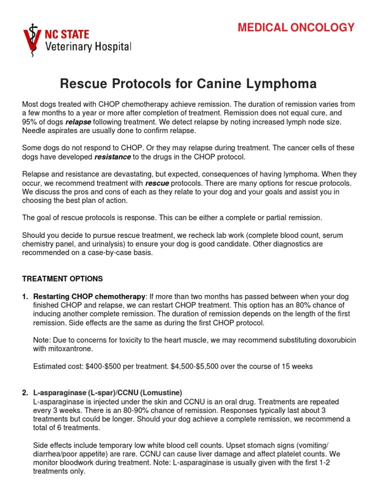 Canine Lymphoma CHOP Protocol Overview | PDF | Lymphoma | Clinical Medicine