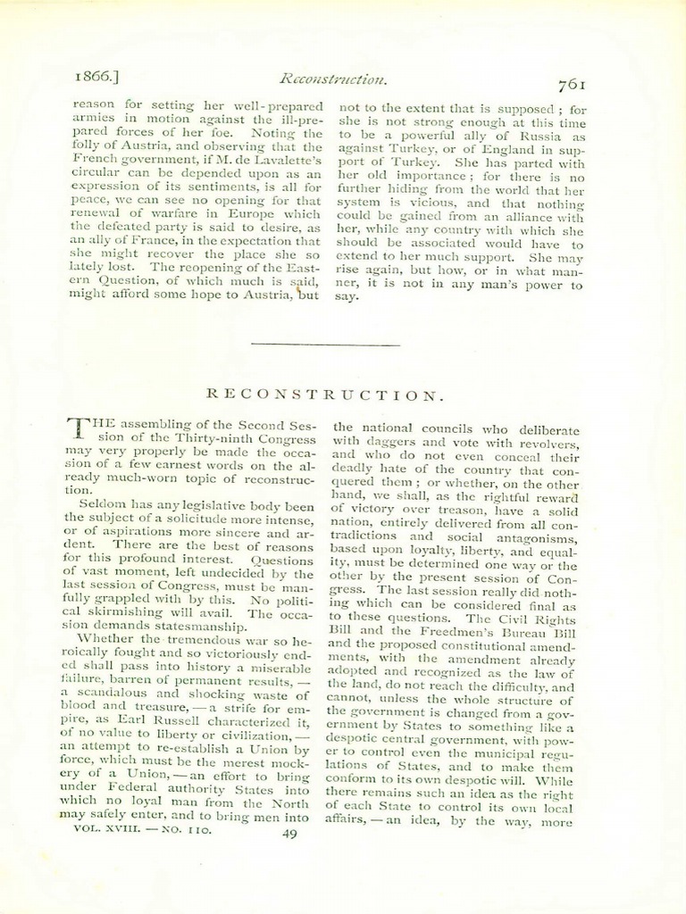 Douglass, Frederick, Reconstruction (1866, The Atlantic) | PDF | Law