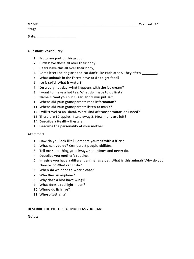 Question Oral Test 3stage | PDF
