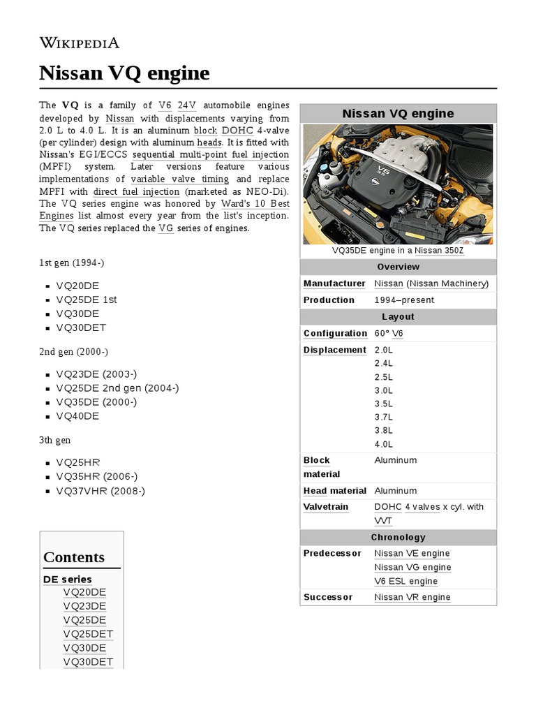 Nissan VQ Engine | PDF | Vehicle Parts | Engine Technology