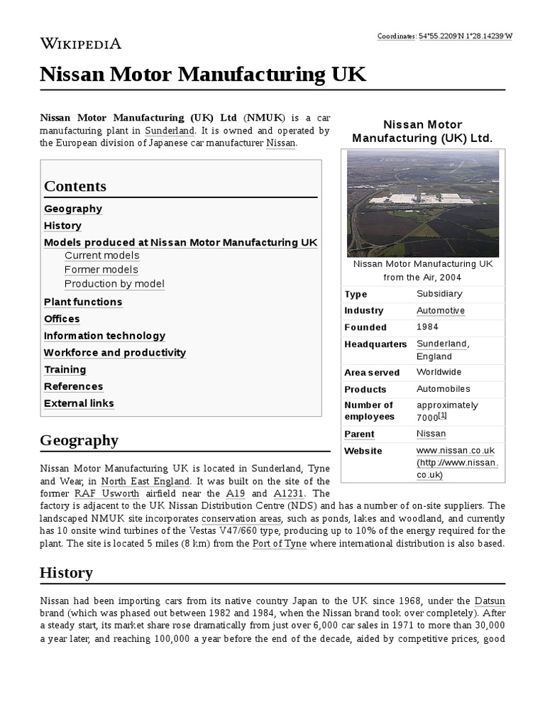 Nissan Motor Manufacturing (UK) LTD (NMUK) Is A Car | PDF | Car | Land ...
