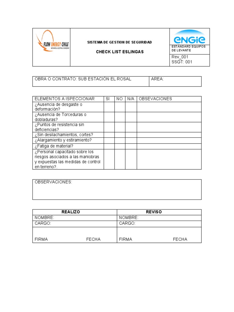 Check list Eslingas | PDF