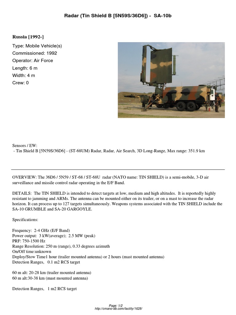 Radar (Tin Shield B (5N59S - 36D6) ) | PDF
