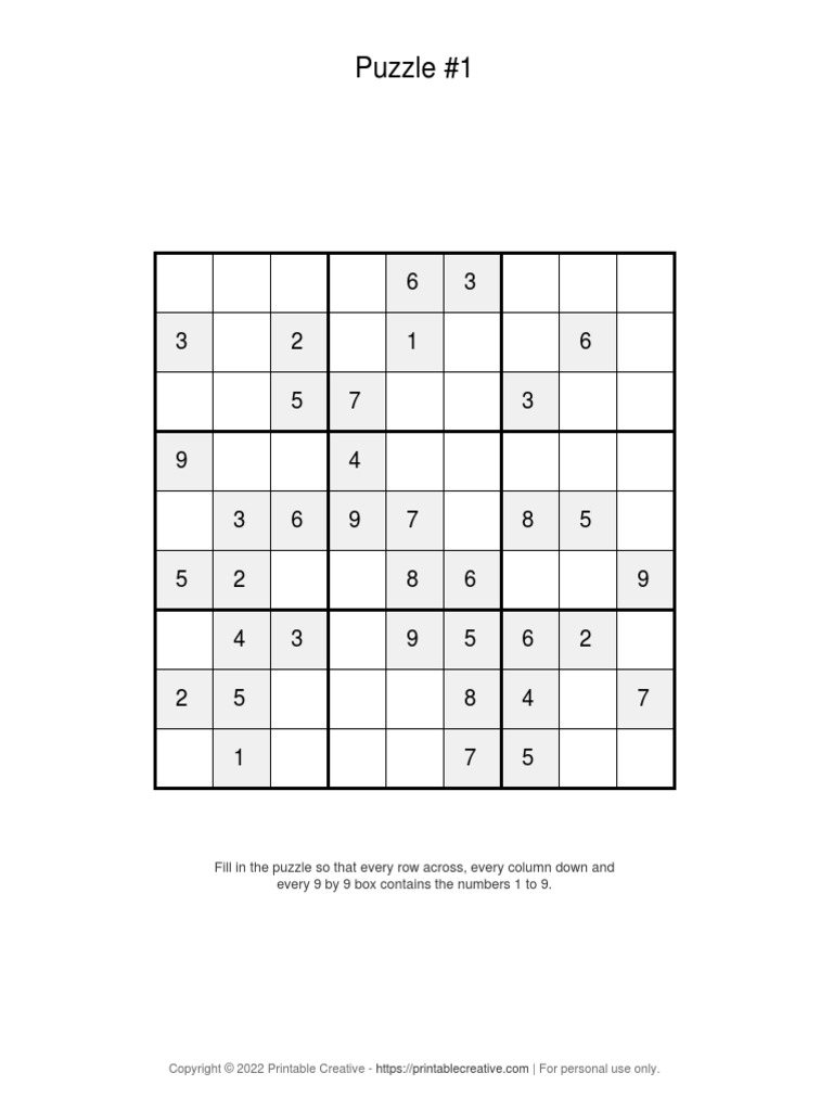 9x9 Sudoku Puzzle by Printablecreative | PDF | Puzzles | Computational ...
