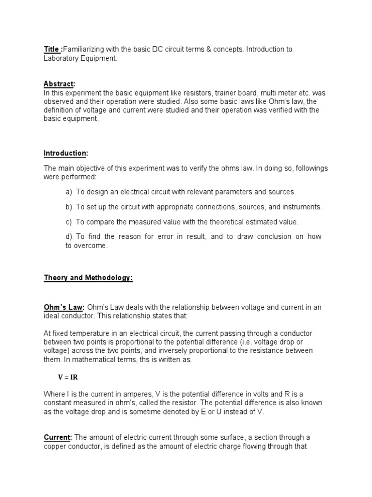 DC Lab Exp 1 (Familiarizing With The Basic DC Circuit Terms & Concepts ...