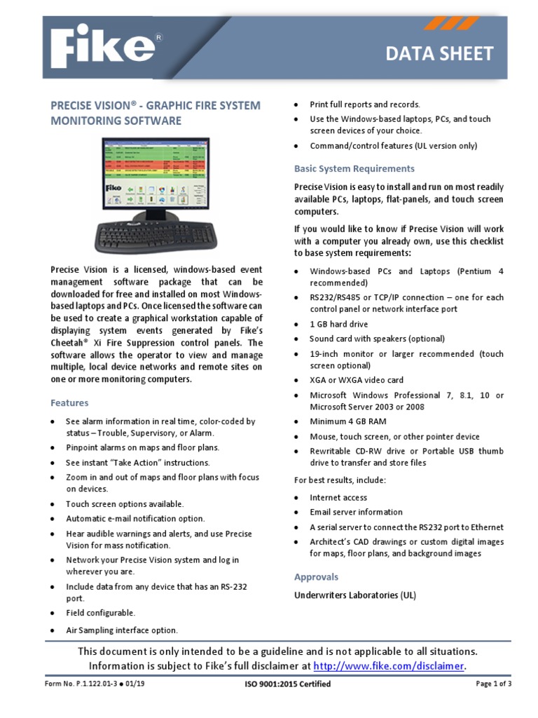 Data Sheet Precise Vision Graphic Fire System Monitoring Software