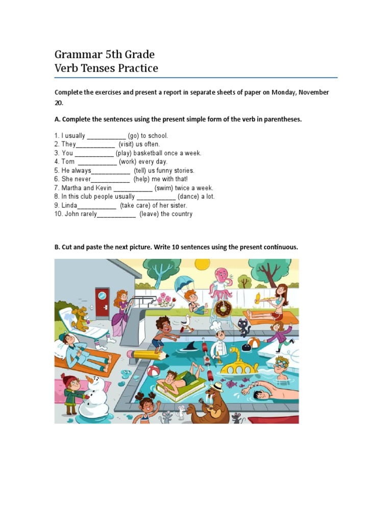 5th Grade Verb Tenses Worksheets | PDF | Grammar | Cognitive Science
