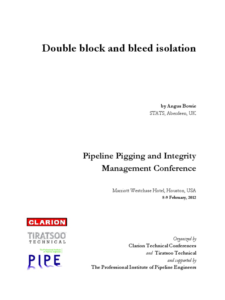 Double Block and Bleed Isolation | PDF | Leak | Valve