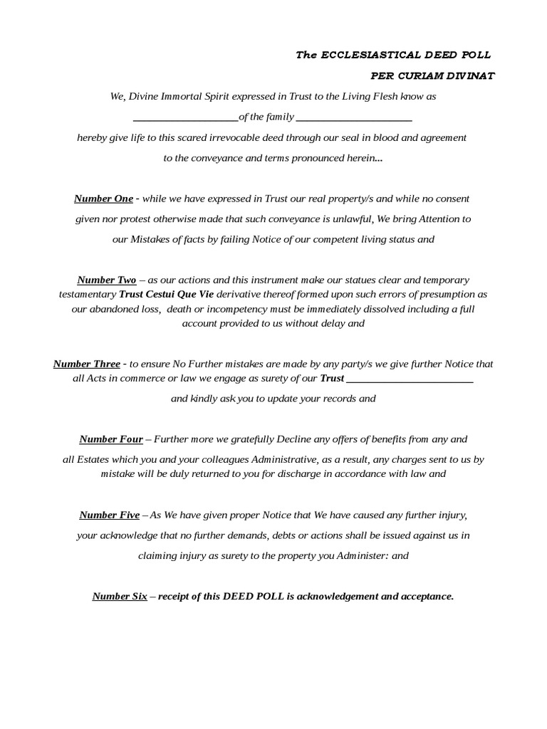 The Ecclesiastical Deed Poll Per Curiam Divinat Original | PDF