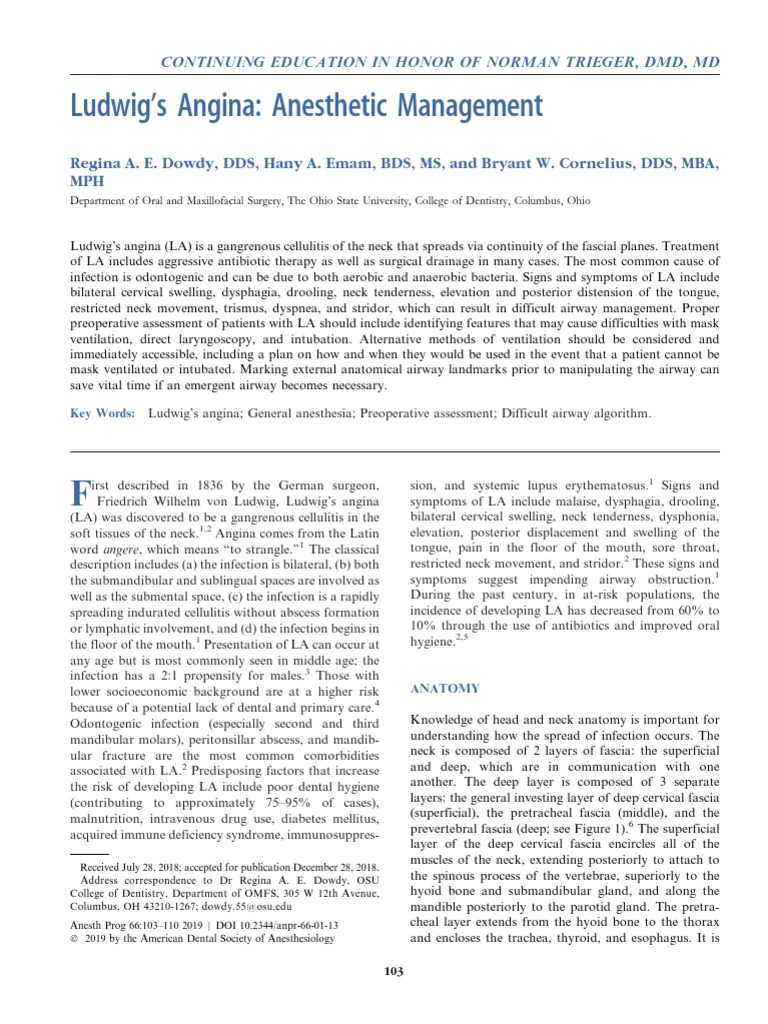 Angina de Ludwig Anestesia | PDF | Diseases And Disorders | Human Anatomy