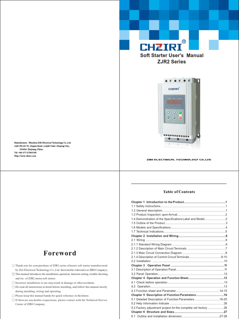 Soft Starter User's Manual ZJR2 Series: Enter PRG | PDF | Electric Motor | Power Supply