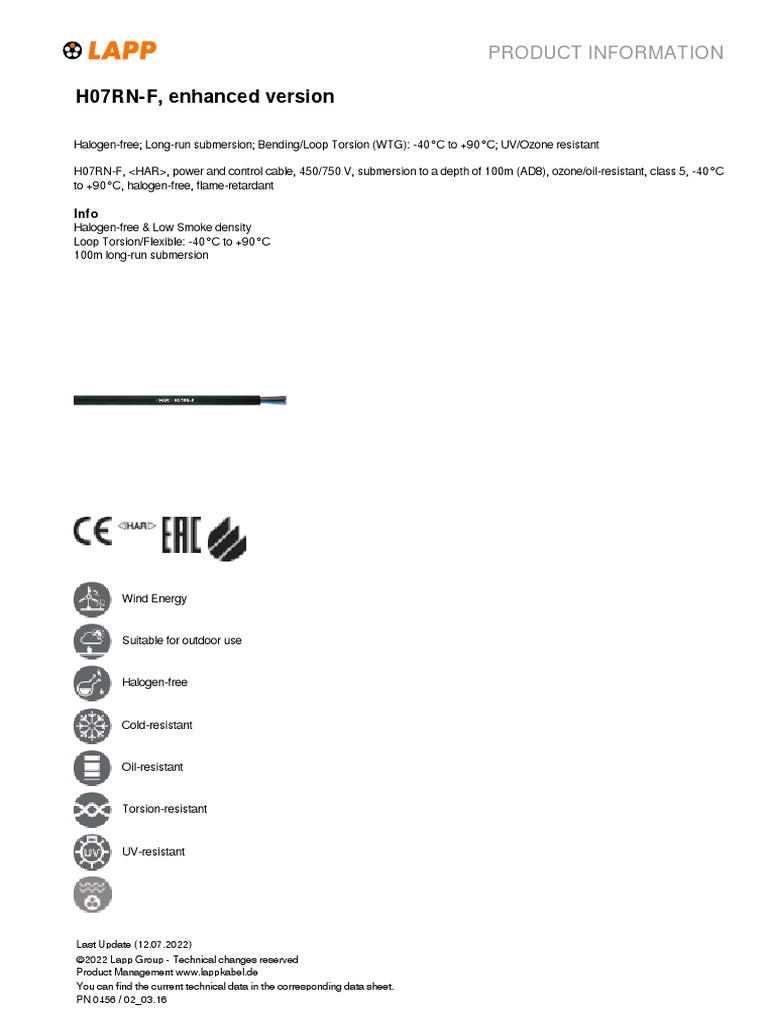 H07RN-F, Enhanced Version: Product Information | PDF | Electrical ...