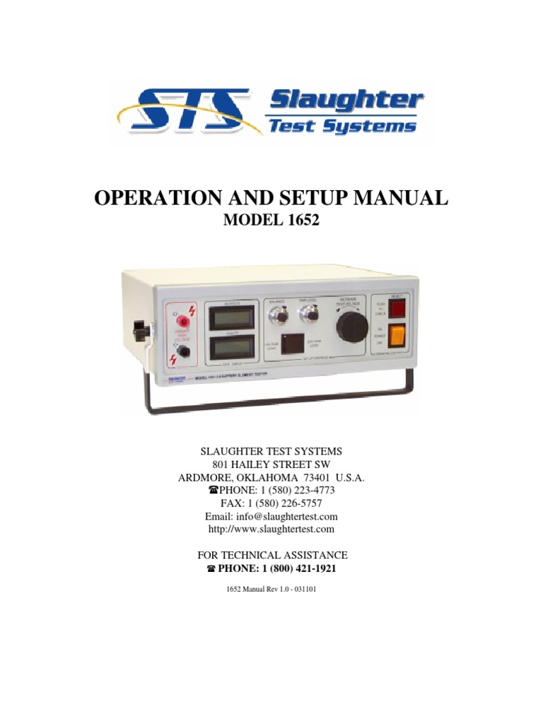 Operation and Setup Manual: MODEL 1652 | PDF | Capacitor | Voltage