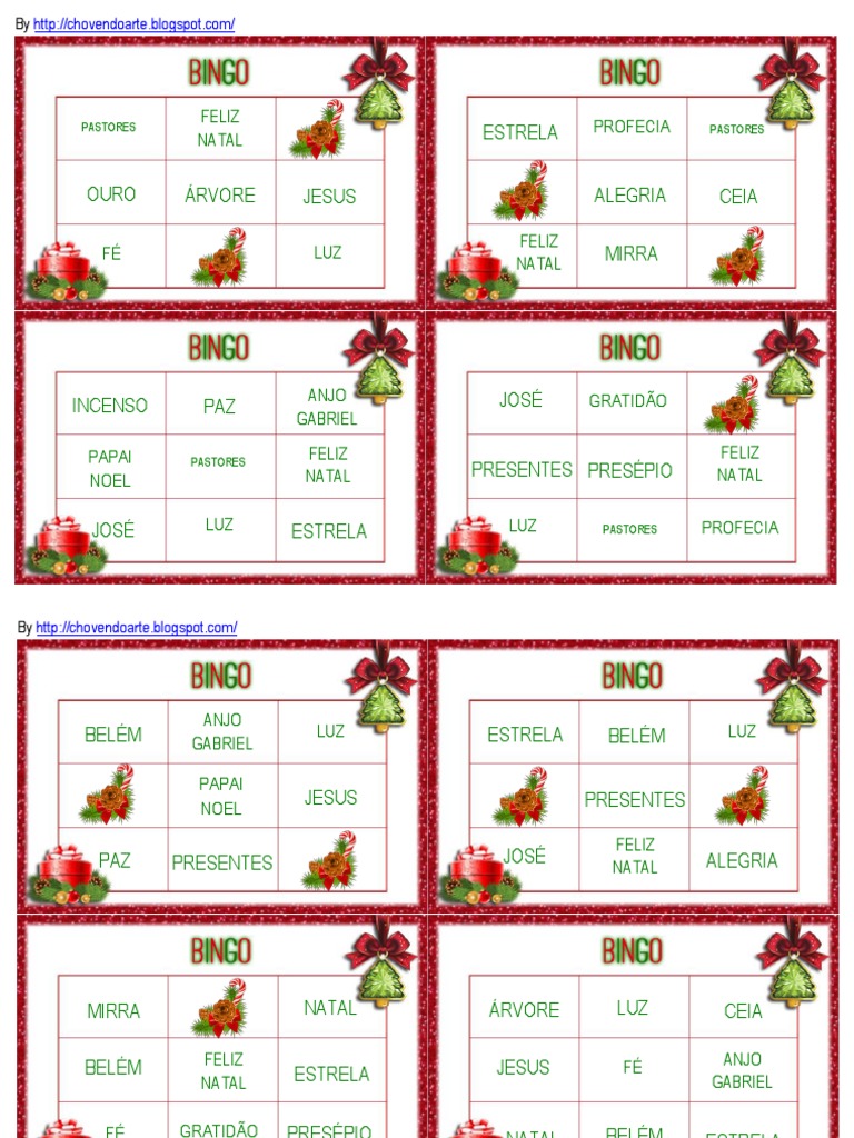 Cartelas de Bingo Natalino para Imprimir | PDF | Natal | Pessoas ...