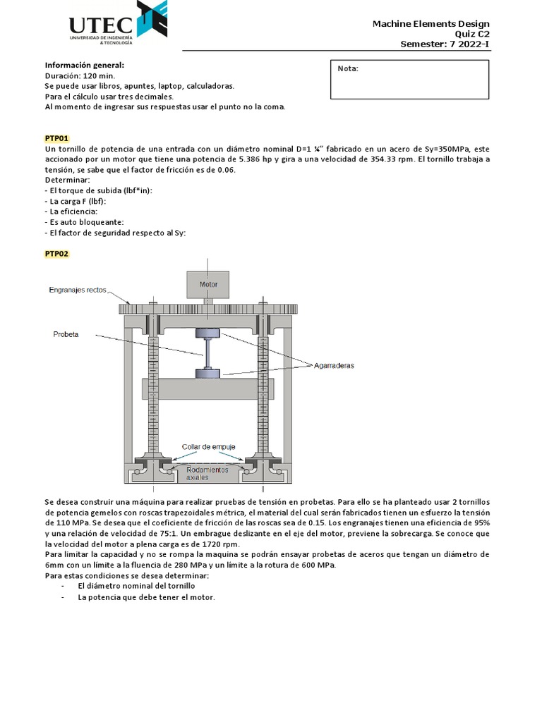 Problemas C2 | Descargar gratis PDF | Tornillo | Física Aplicada e Interdisciplinaria
