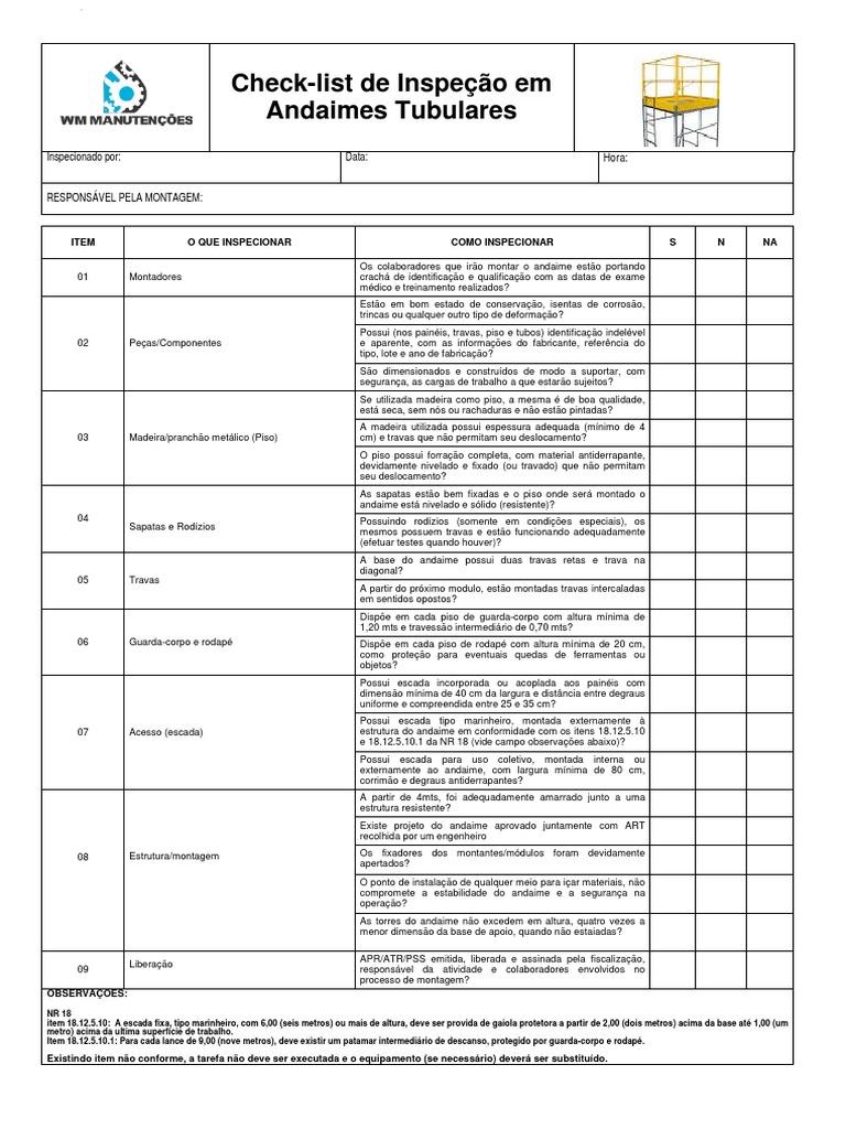 Check-list de Inspecao Andaimes | PDF