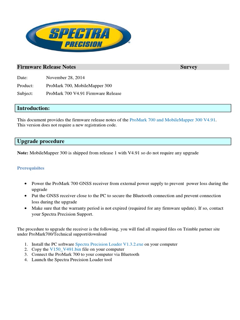 Firmware Release Notes Survey: Promark 700 and Mobilemapper 300 V4.91 ...