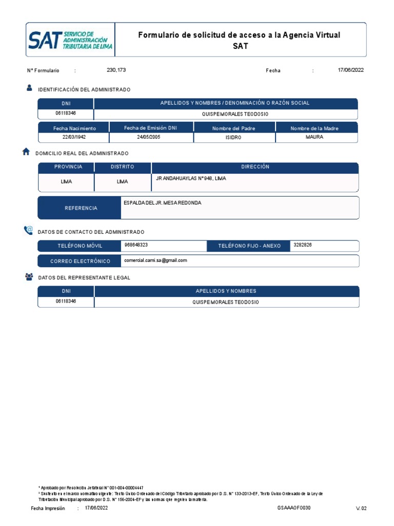 Formulario Inscripción SAT | PDF | Finanzas y dinero