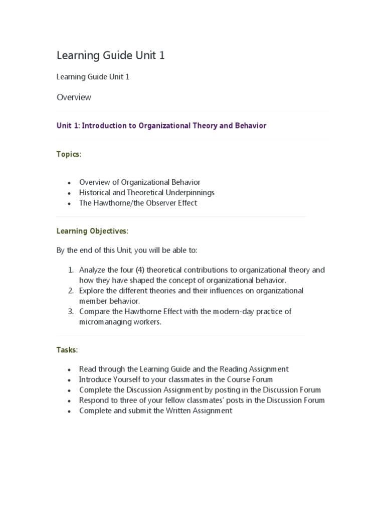 Learning Guide Unit 1 | PDF | Organizational Behavior | Apa Style