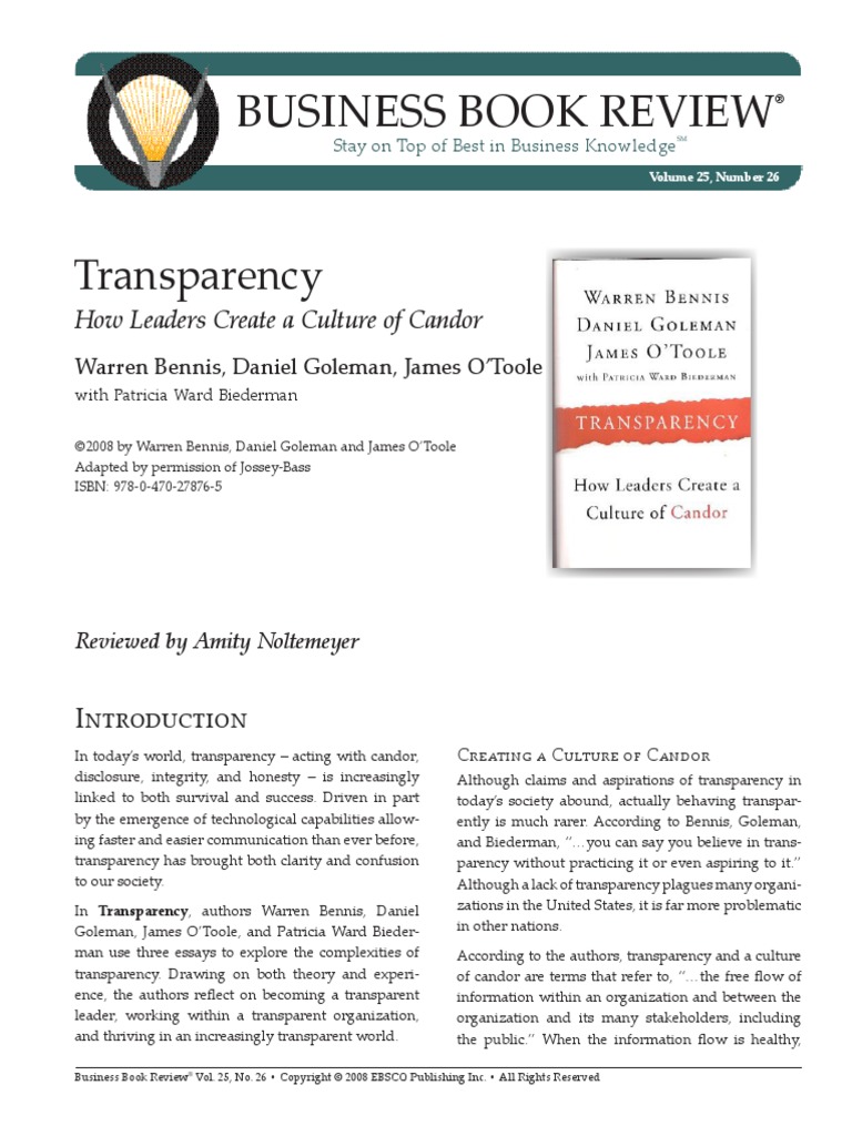 Business Book Review: Transparency | PDF | Whistleblower | Transparency ...