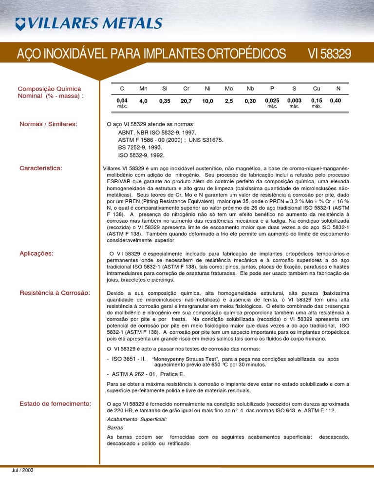 Aço ASTM F1586 - Villares | PDF | Aço | Forjar (fundição)
