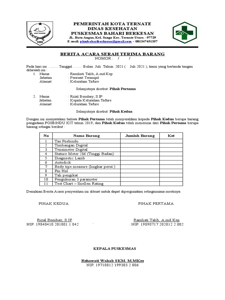 Tafure - Ba Serah Terima Posbindu Kit | PDF