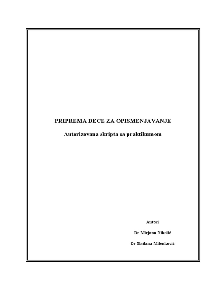 Priprema Dece Za Opismenjavanje Skripta 2docx PDF Free | PDF