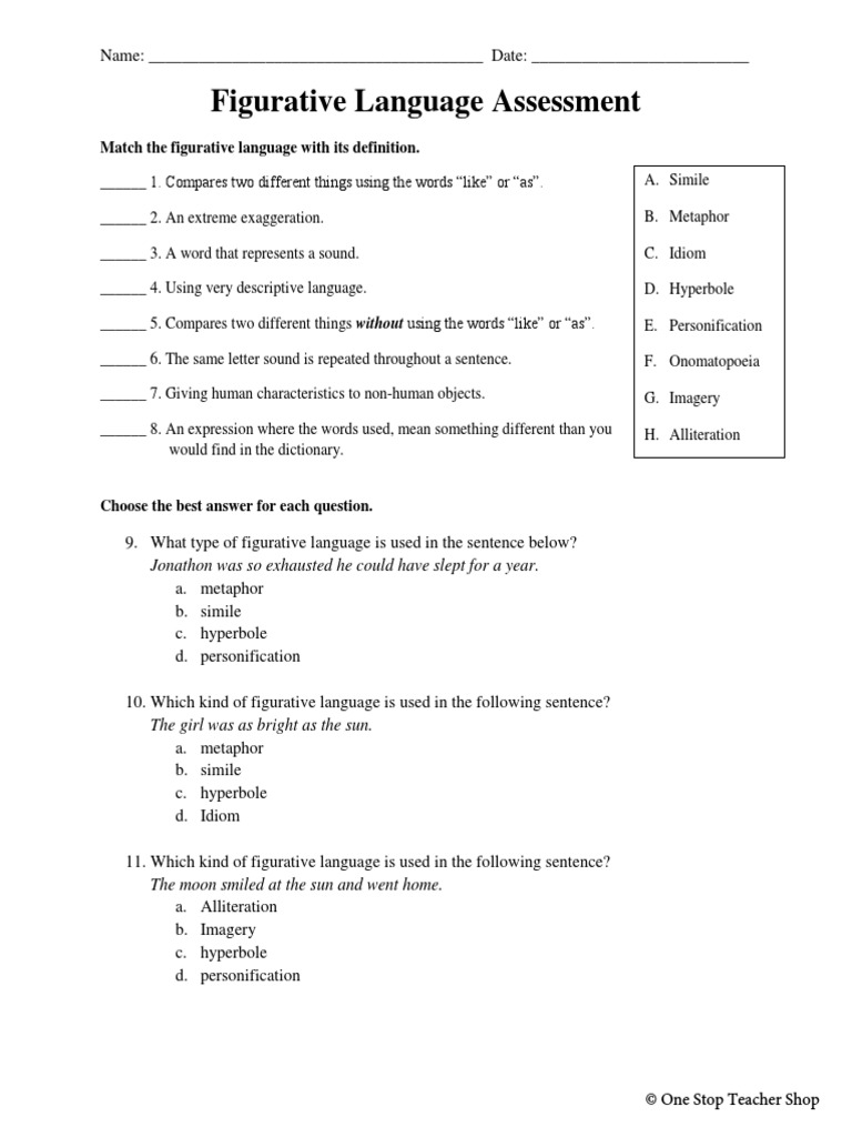 Figurative Language Test | PDF | Metaphor | Linguistics