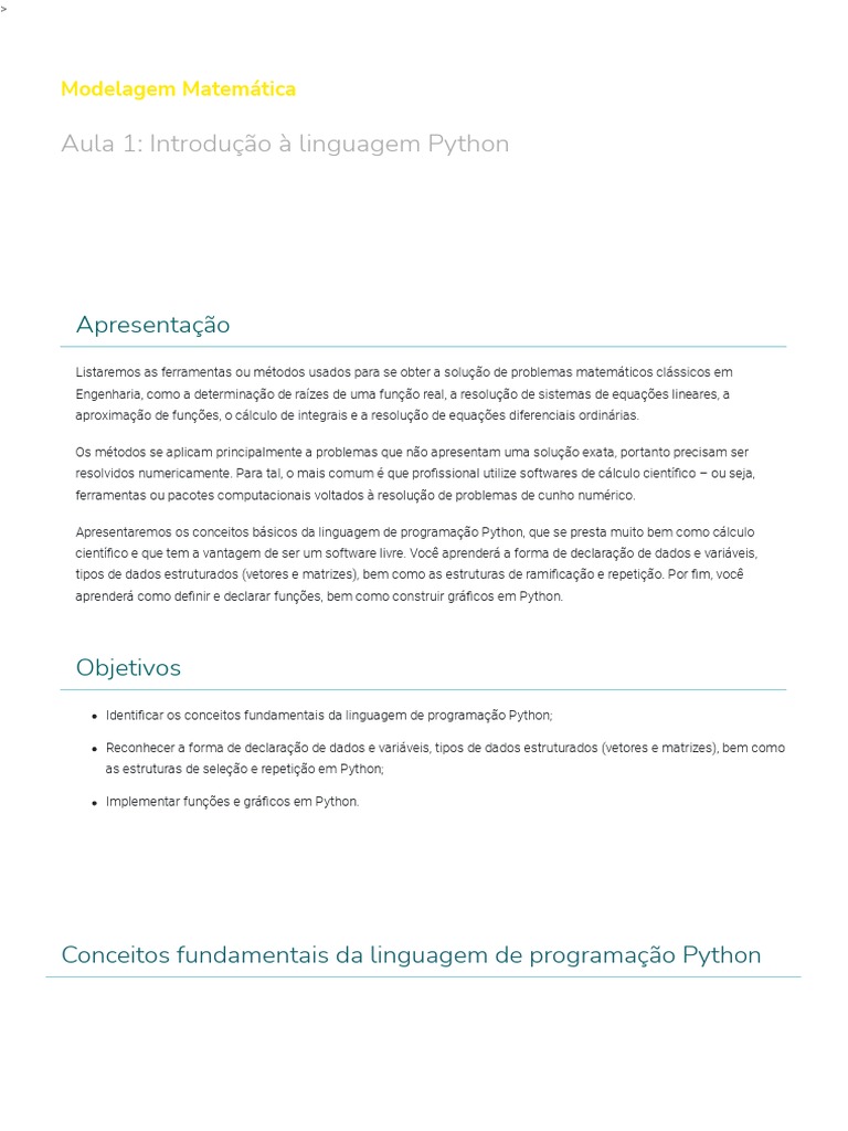 Análise Numérica - Aula 1 - Introdução À Linguagem Python | PDF ...