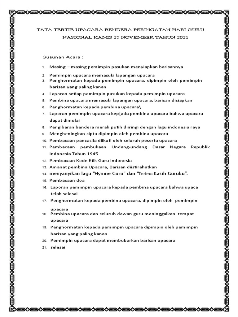 Tata Tertib Upacara Peringatab Hari Guru | PDF