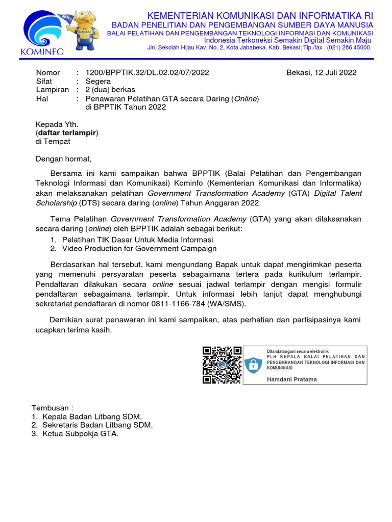 Surat Penawaran GTA Juli Kemenag | PDF