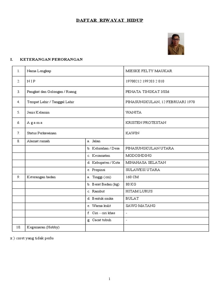Daftar Riwayat Hidup Velty Maukar | PDF
