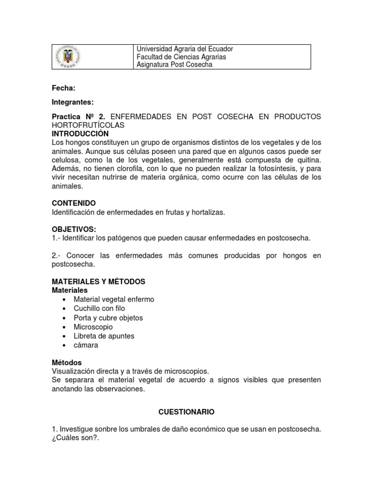 Práctica 2. Enfermedades en Postcosecha | PDF