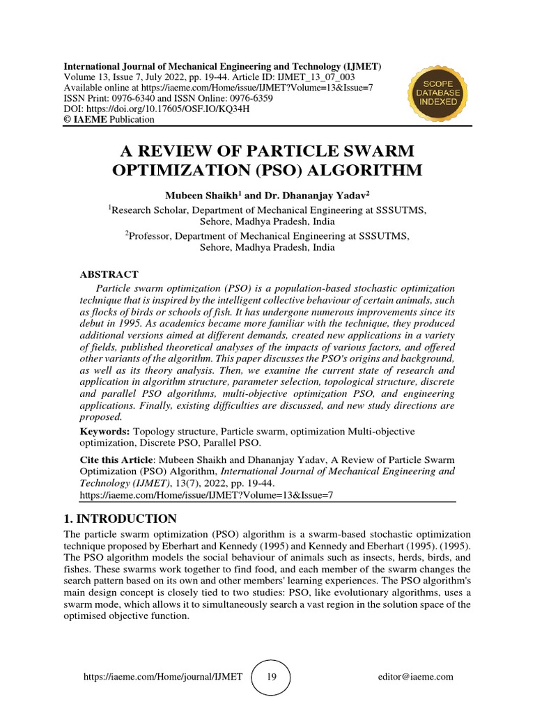 A Review Of Particle Swarm Optimization Pso Algorithm Pdf Mathematical Optimization